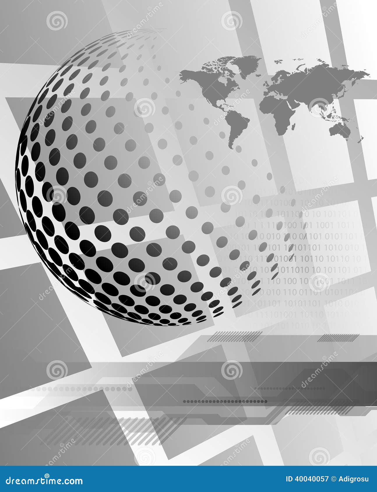 Dotted Sphere with Map of the World on a Hi-tech Grey Background Stock ...