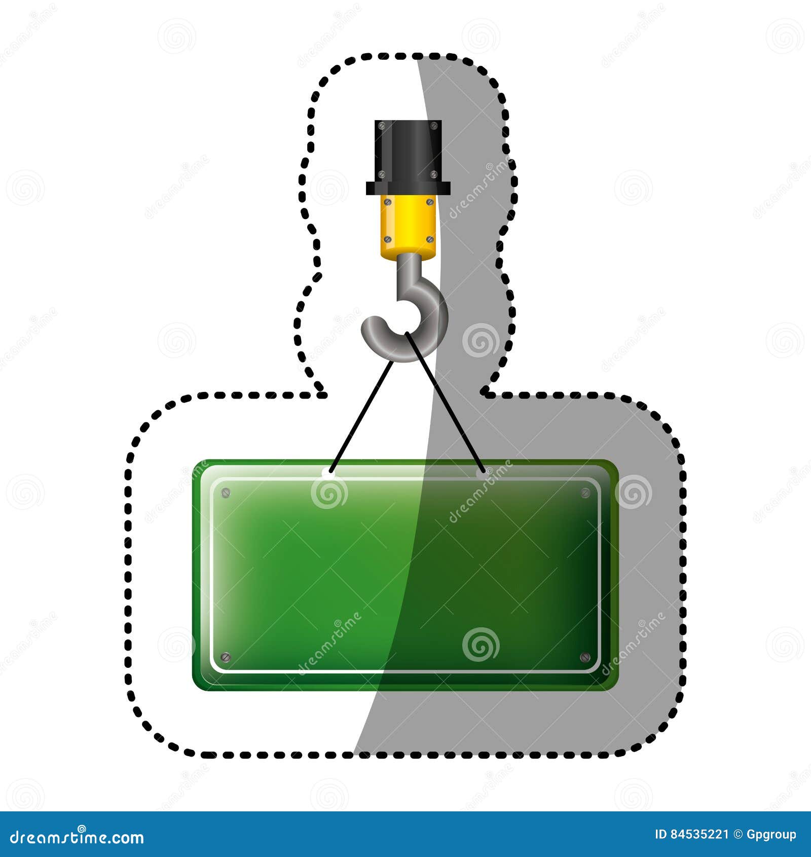 Dotted Sticker Crane Hook with Rectangle of Road Sign Stock Vector ...
