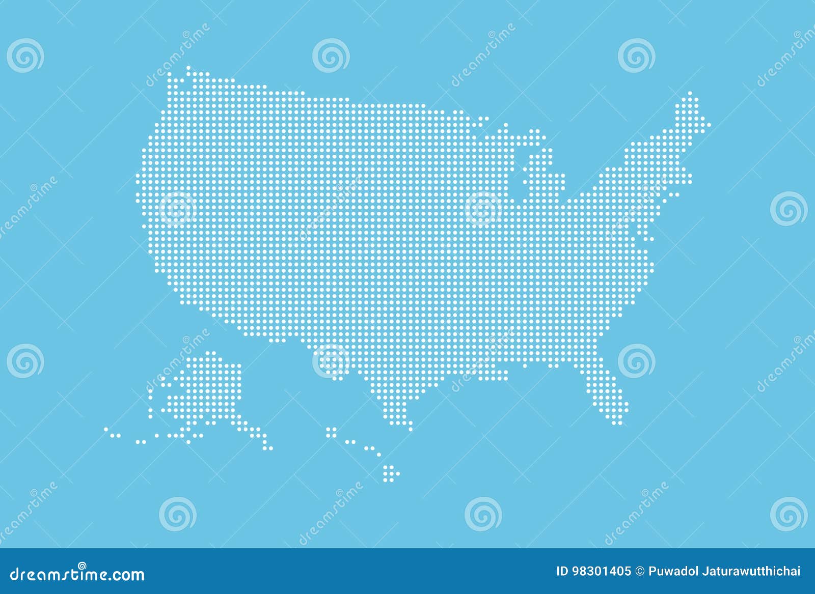Dotted Style Map of USA and Blue Background Stock Vector - Illustration ...