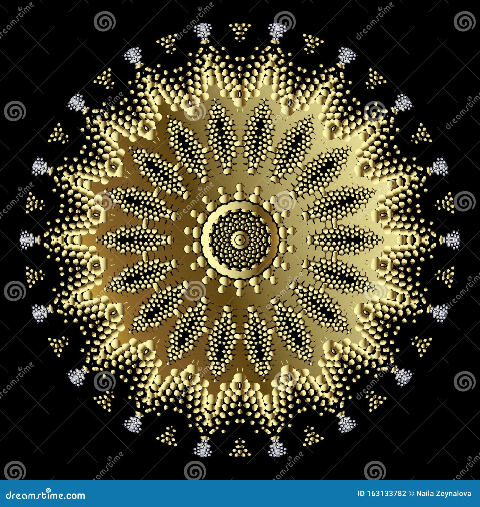 Dotted Surface Gold Silver 3d Round Mandala Pattern. Vector Ornamental ...