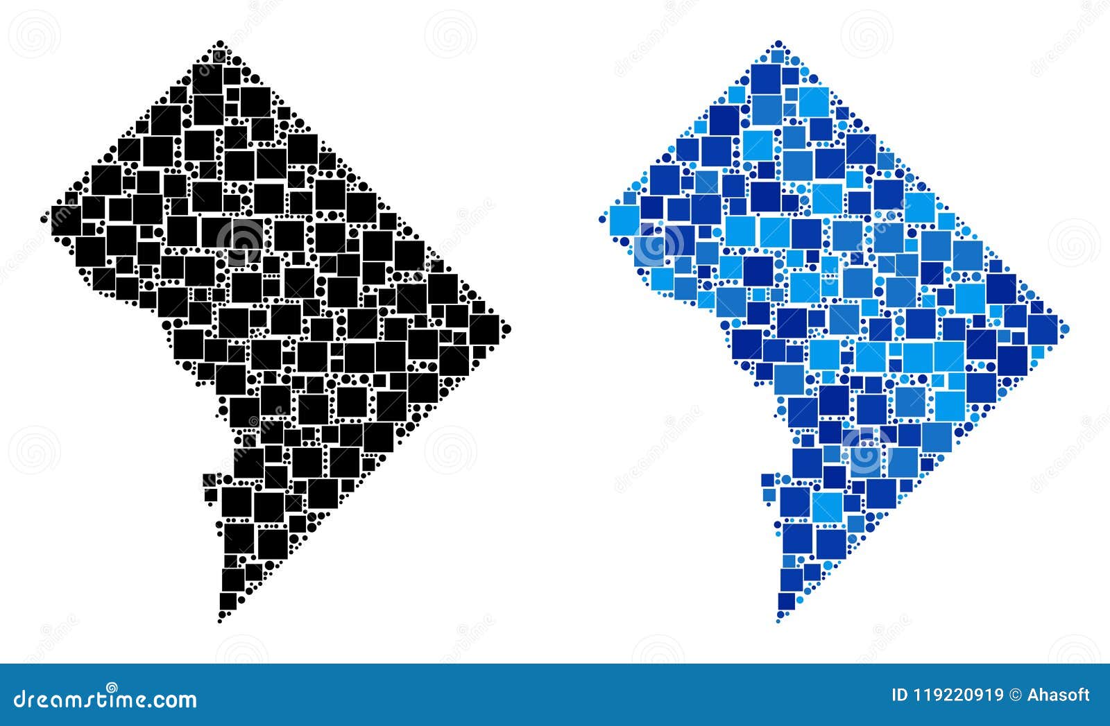 Dotted Washington DC Map with Blue Variant Stock Vector - Illustration ...