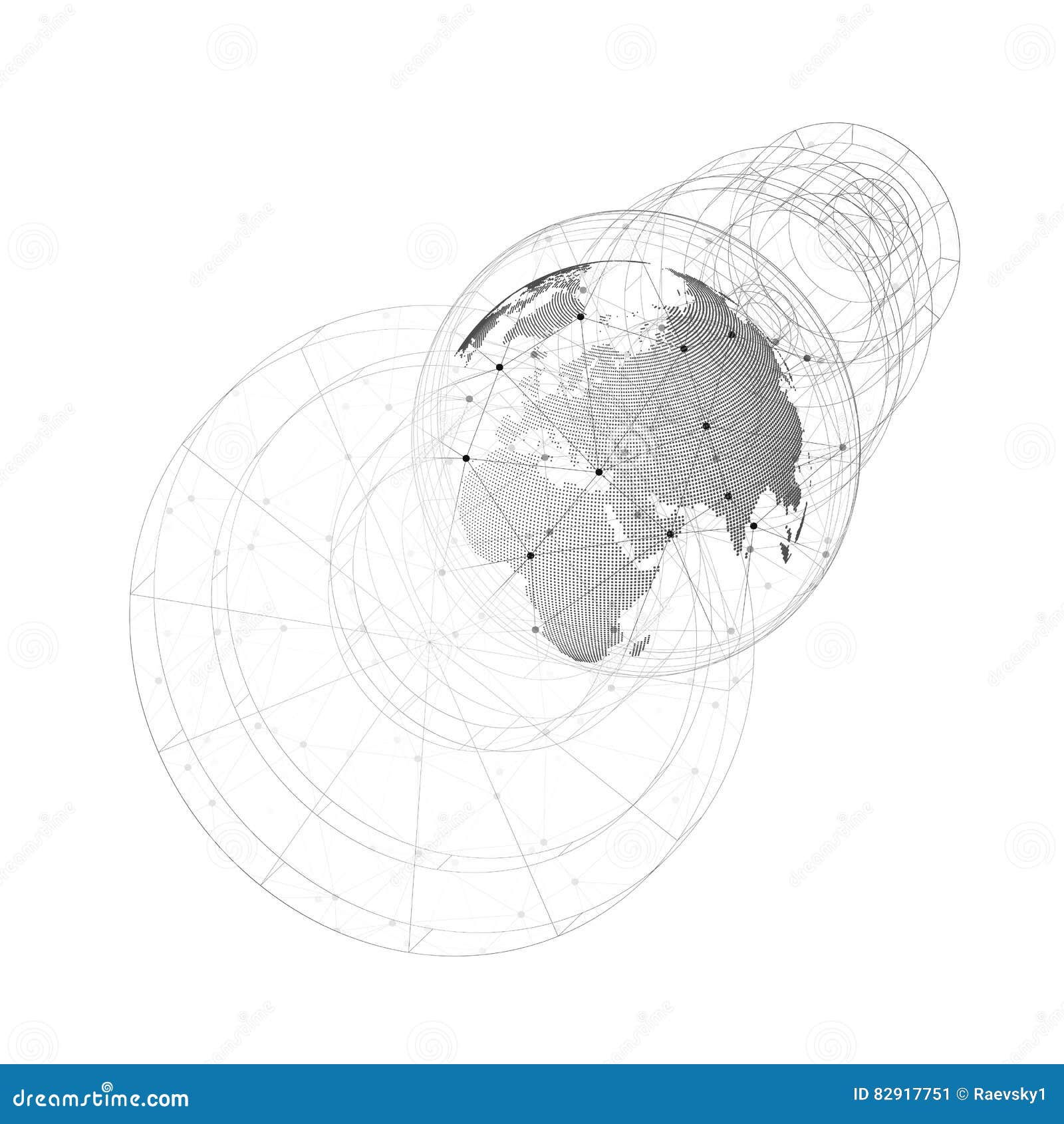 Dotted World Globe with Abstract Construction, Connecting Lines and ...