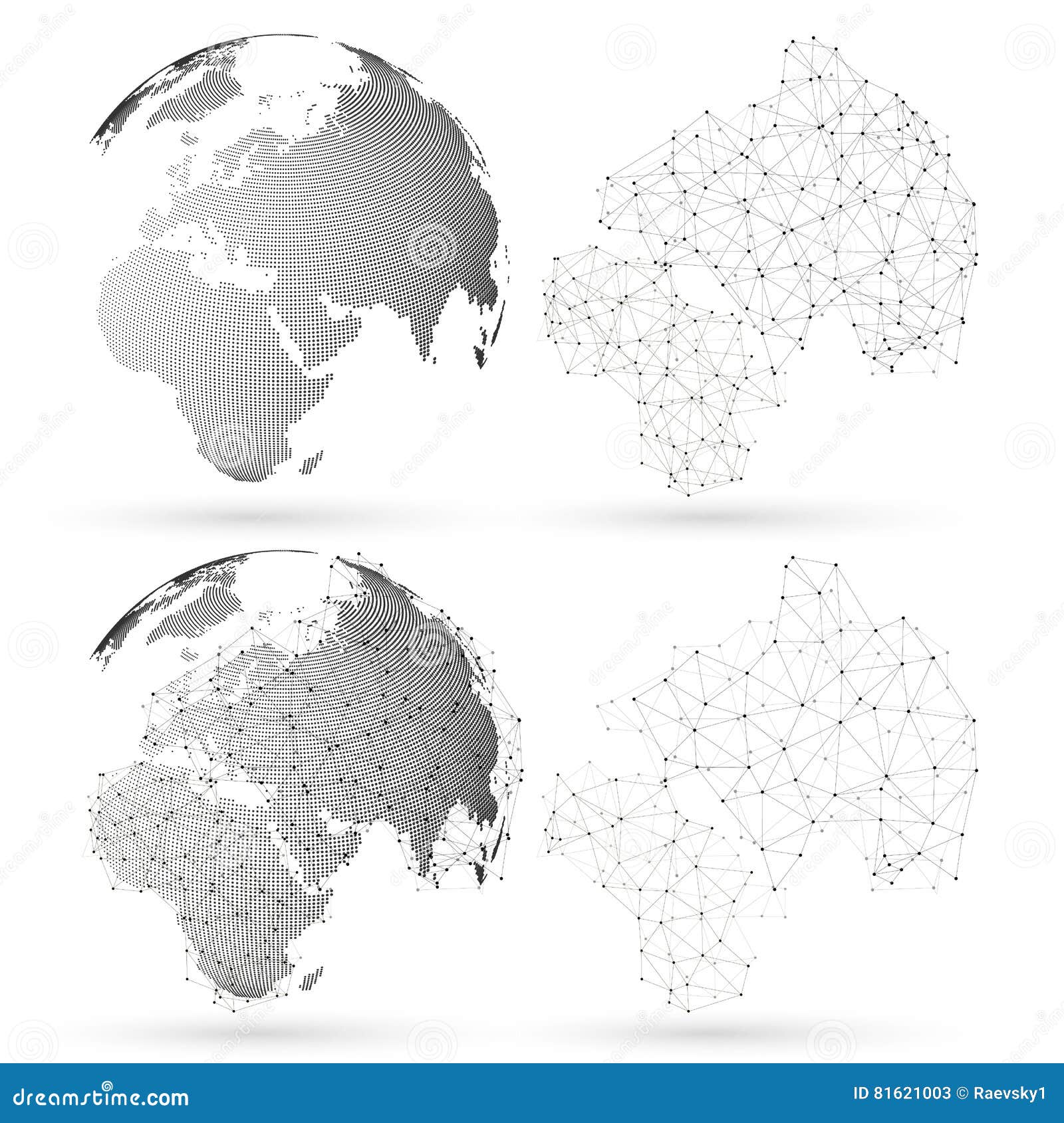 Dotted World Globe with Abstract Construction, Connecting Lines and ...