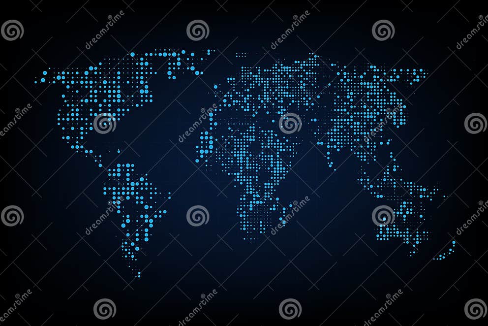 Dotted World Map. Abstract Computer Graphic World Map of Blue Round ...