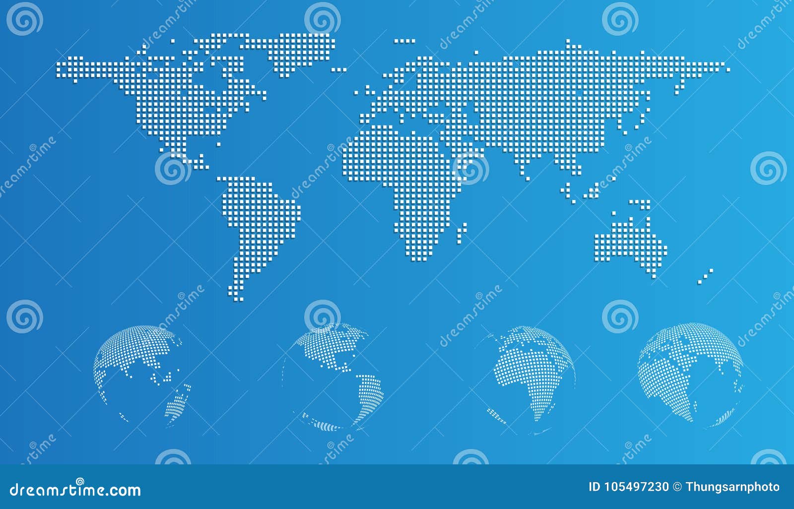 Dotted World Map in Flat and Sphere Stock Vector - Illustration of ...