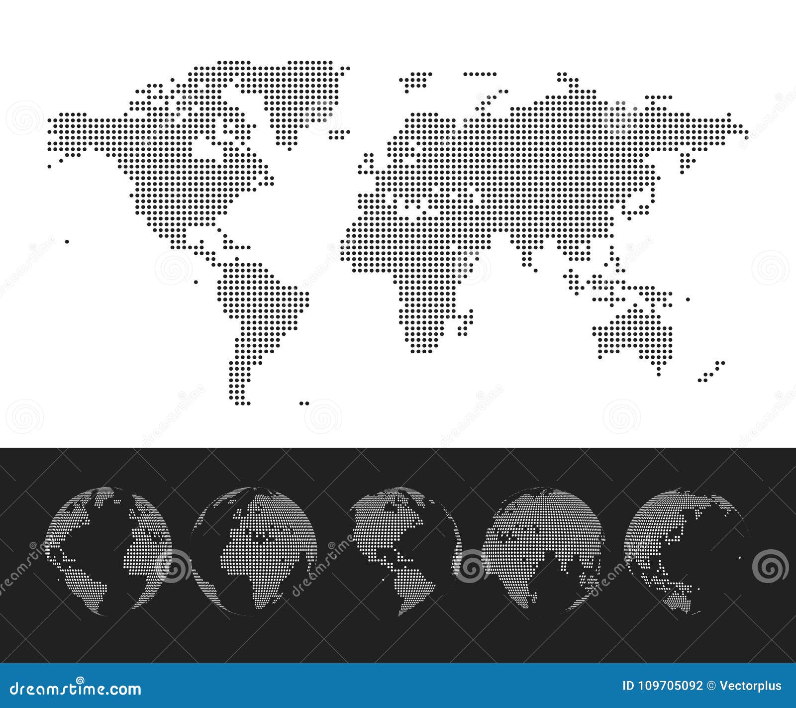 Vector Dotted Map and Globe of the World Stock Illustration ...
