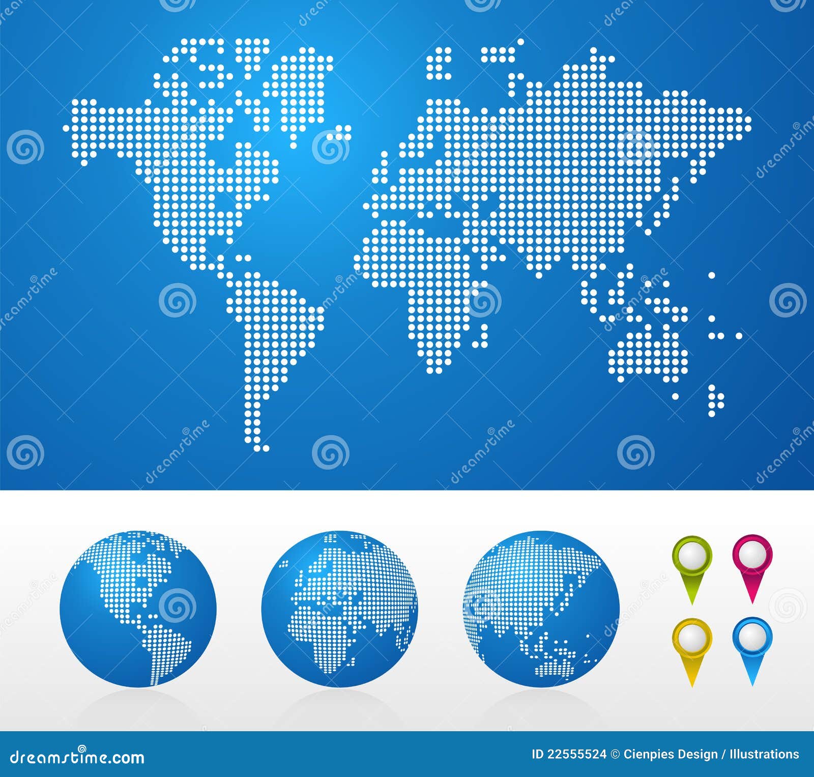 Dot World Maps Globes Business Background Vector Illustration Stock ...