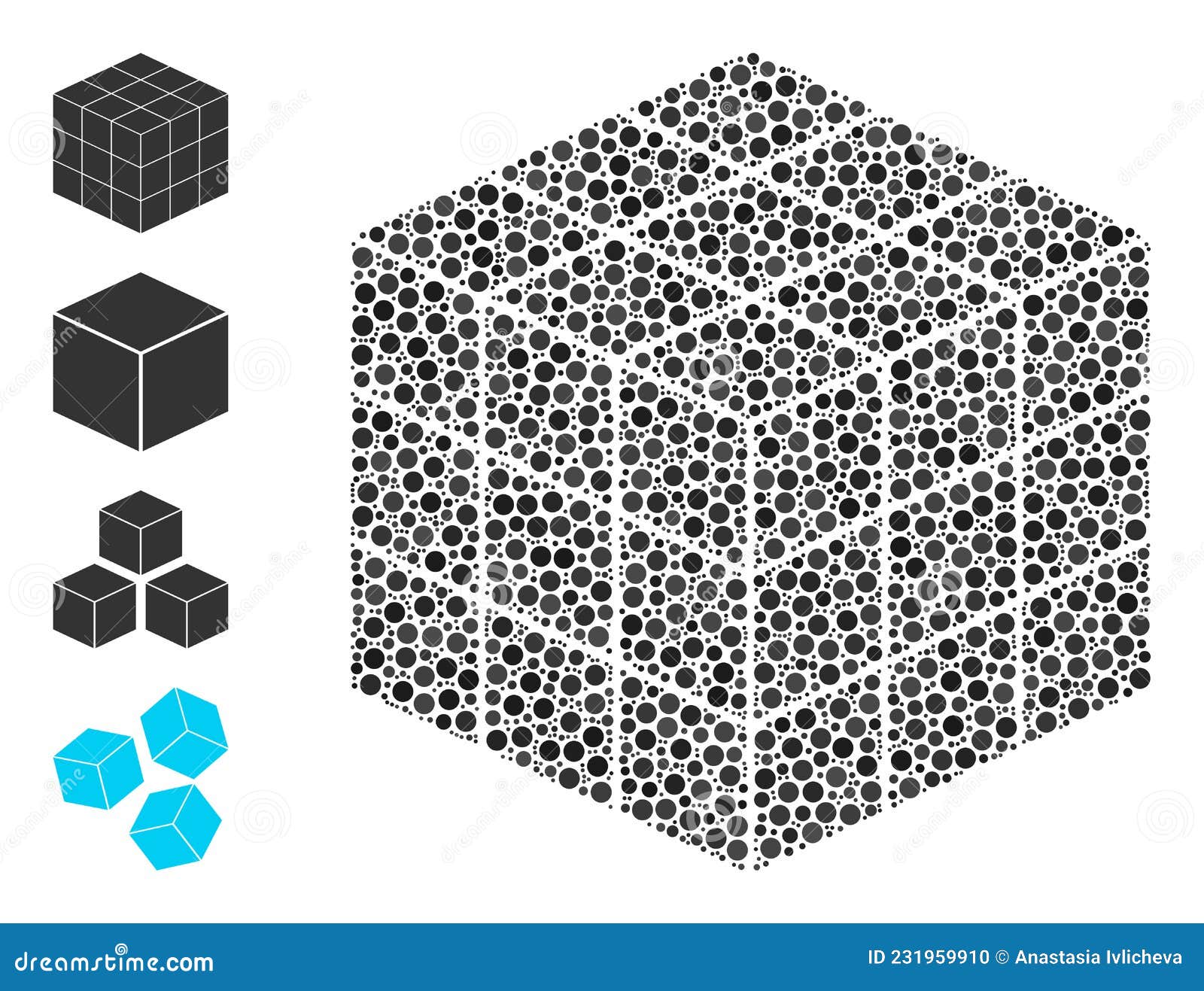 Dotted 3X3X3 Cube Collage of Round Dots with Similar Icons Stock Vector ...