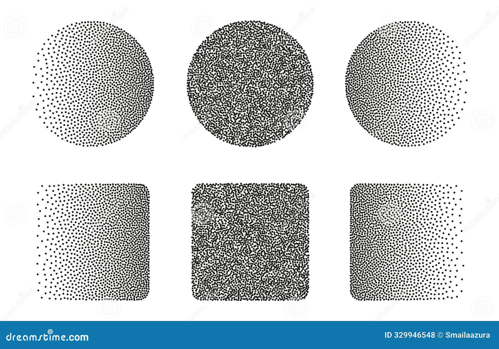 Dotwork Abstract Shapes, Circle and Square in Black Grain Texture Stock ...