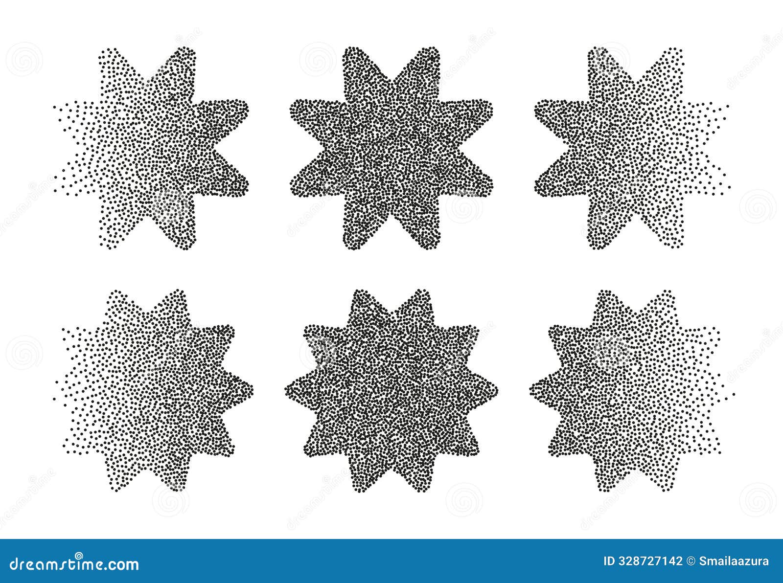 Dotwork Abstract Shapes, Stars in Black Grain Texture Stock Vector ...