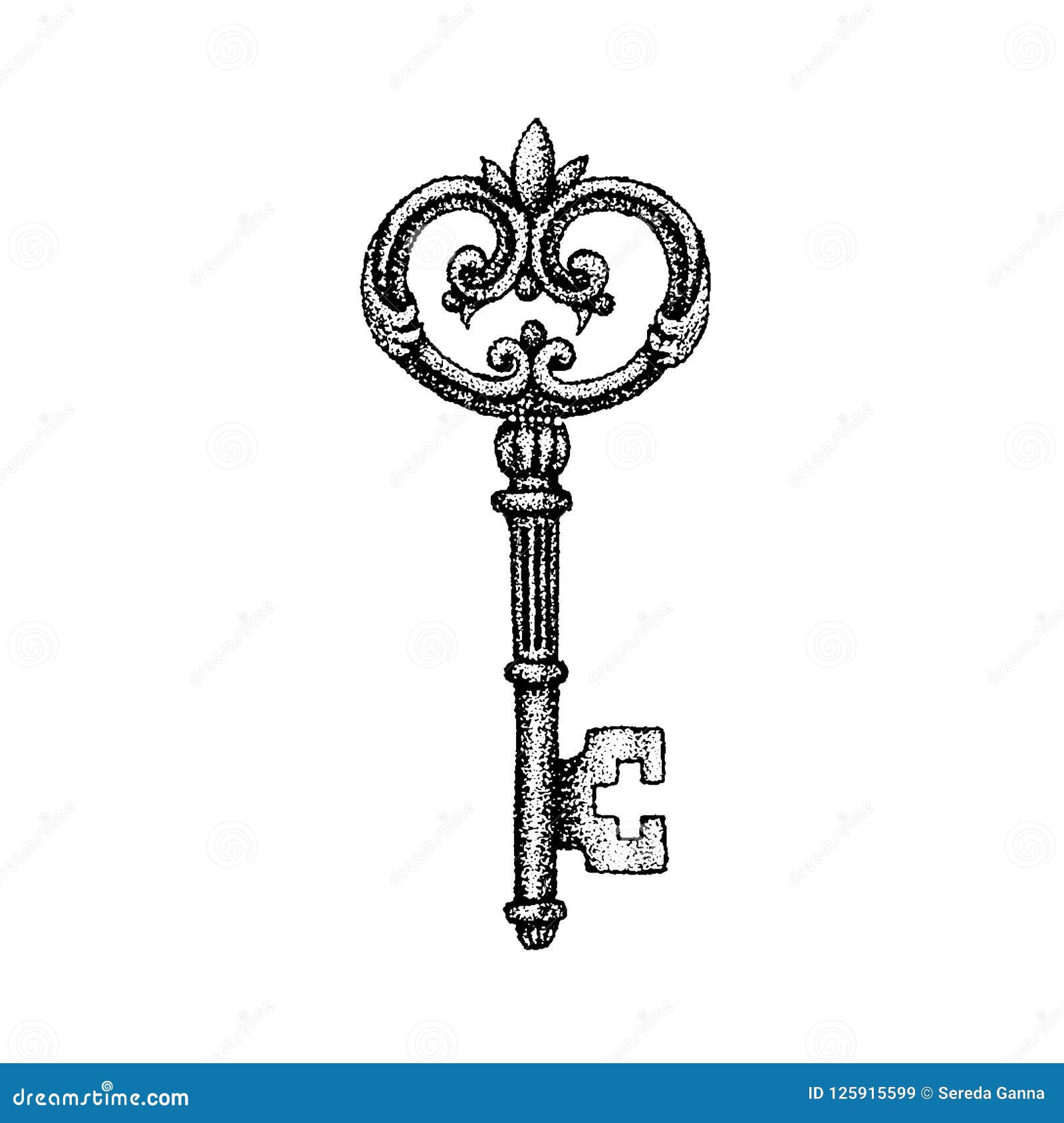 Dotwork Ancient Key stock vector. Illustration of antiquarian - 125915599