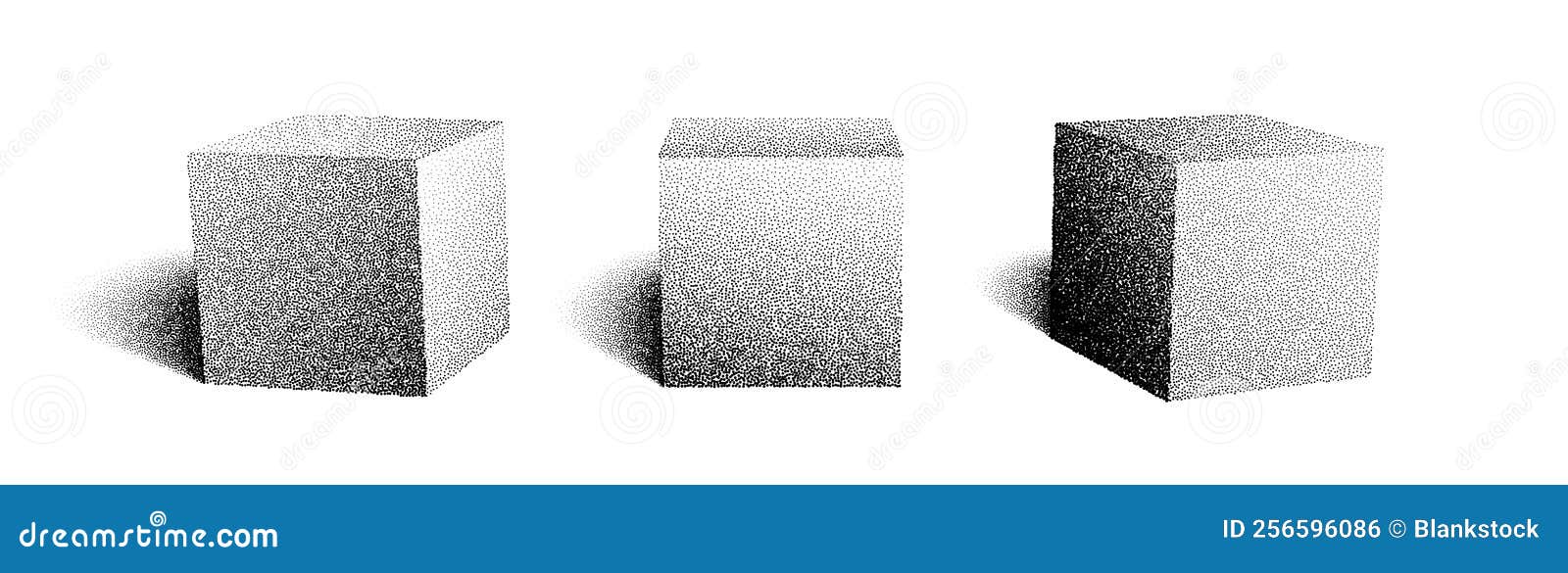 Dotwork 3D Cube Background. Black Noise Stipple Dots. Dotted Box Vector ...