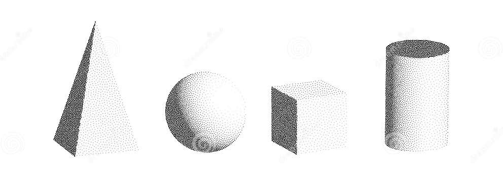 Dotwork 3D Objects Vector Set. Grain Texture Effect Stock Illustration - Illustration of dotwork ...