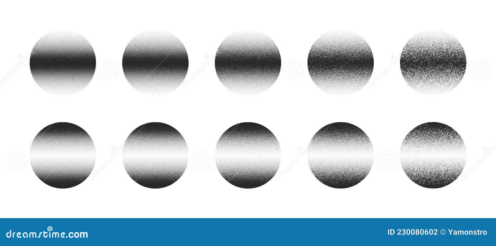 Stippled Circles Clockwise Gradient Dotwork Texture Set On White Background Vector Illustration ...