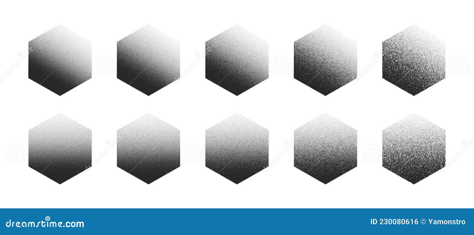 Dotwork Hand Drawn Stippled Hexagon Vector Abstract Shapes Set in ...