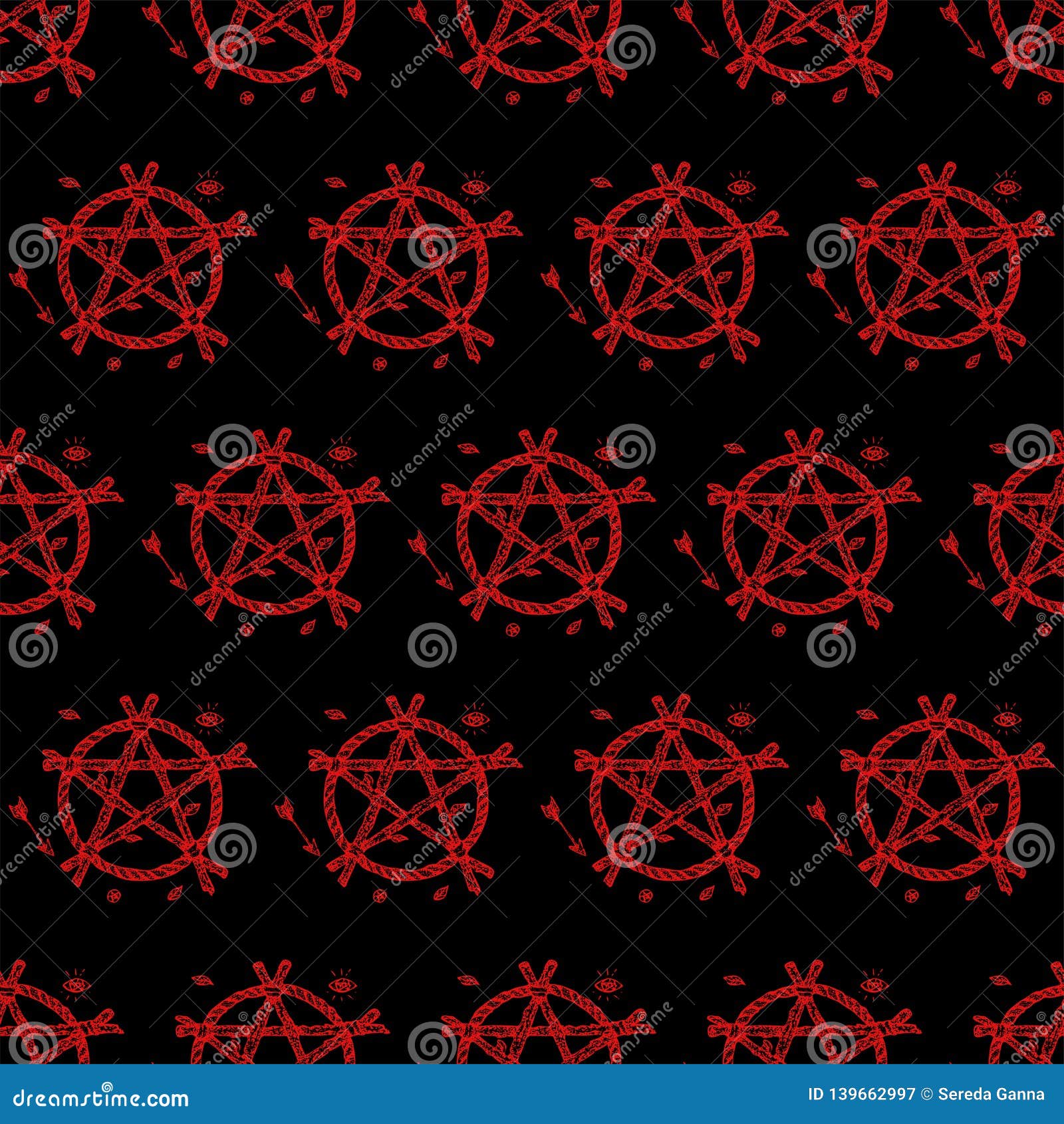 Dotwork Magic Pentagram Seamless Pattern Stock Vector - Illustration of ...