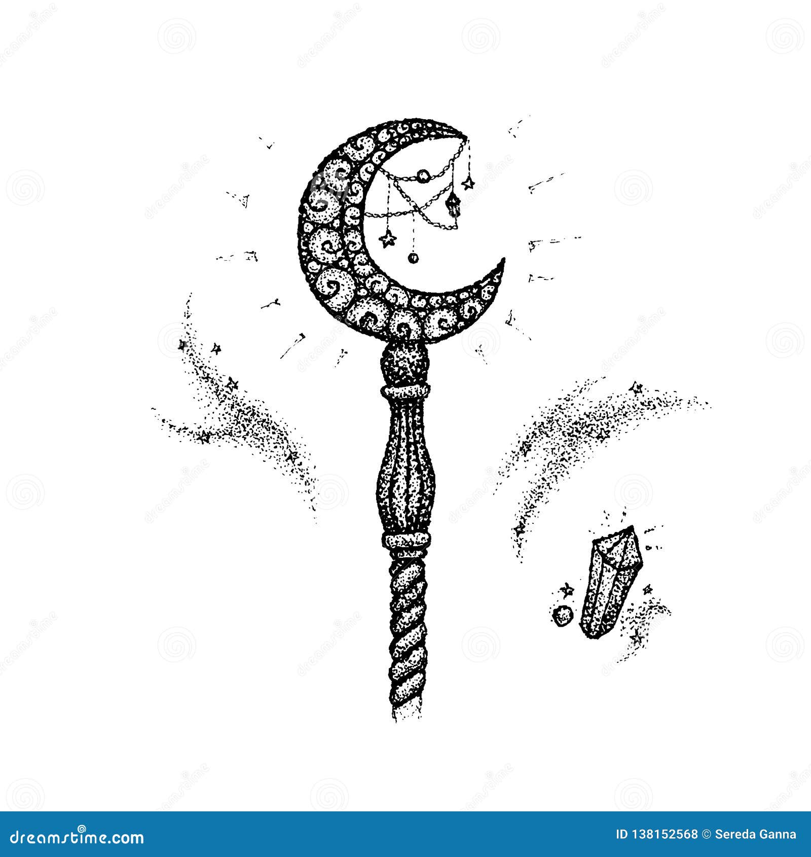 Dotwork Magic Stick stock vector. Illustration of graphic - 138152568