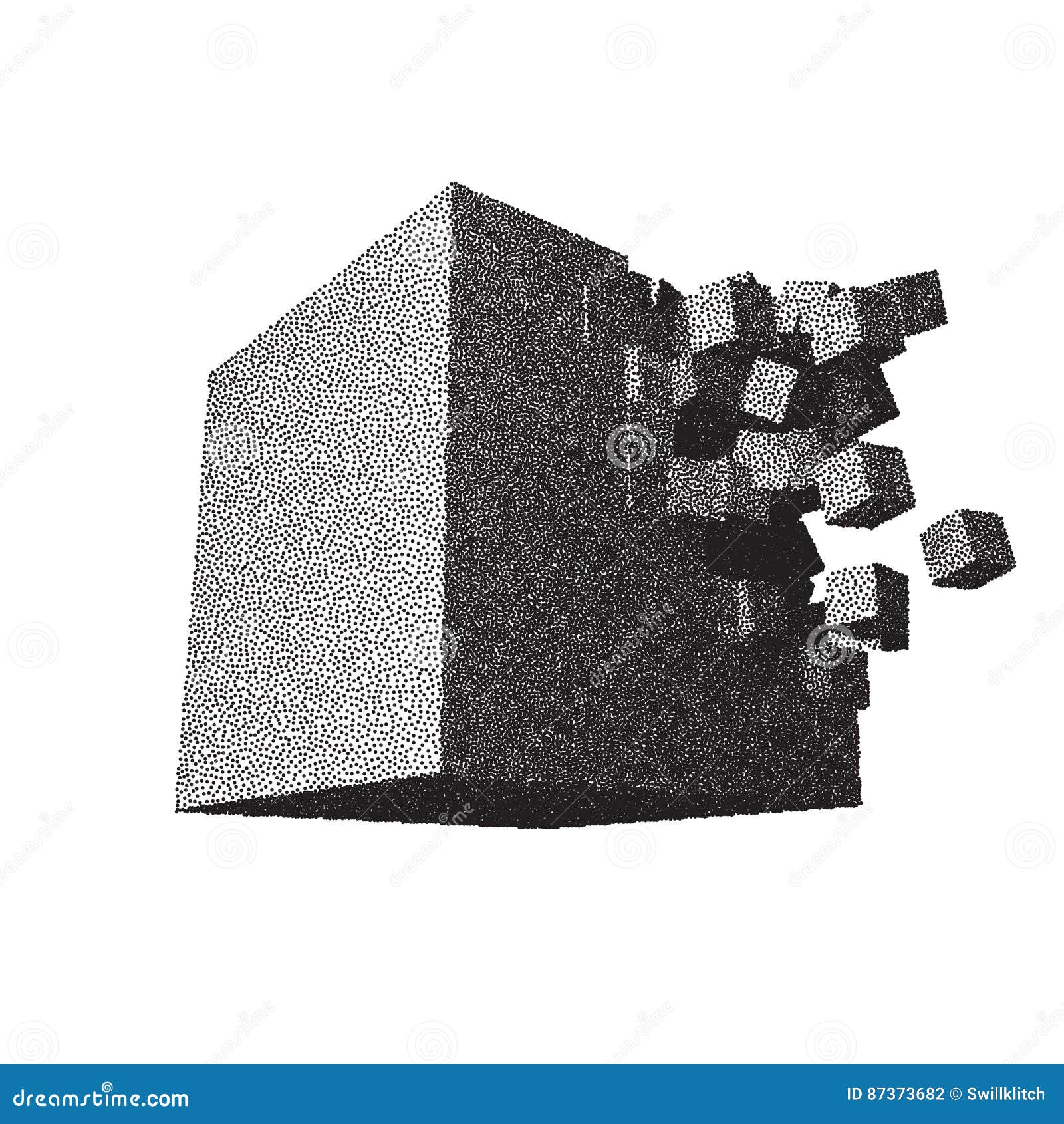 Dotwork Raster Cube Explosion Stock Vector - Illustration of elements ...