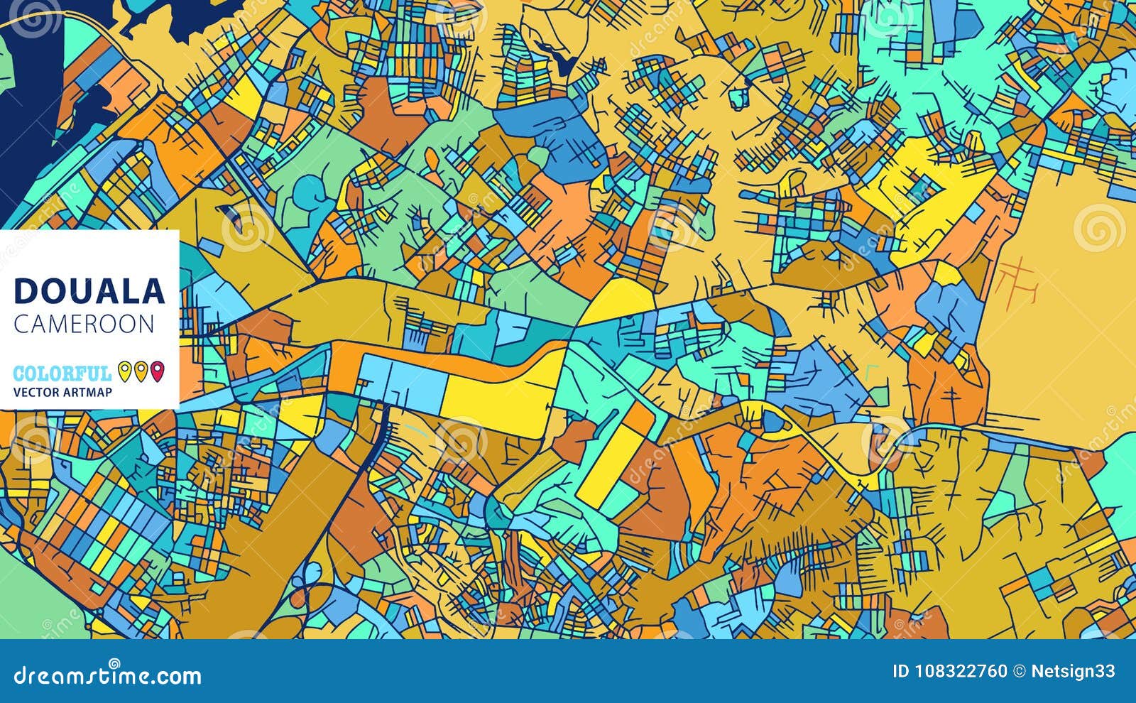 Douala,Â Cameroon, Colorful Vector Artmap Stock Vector - Illustration ...
