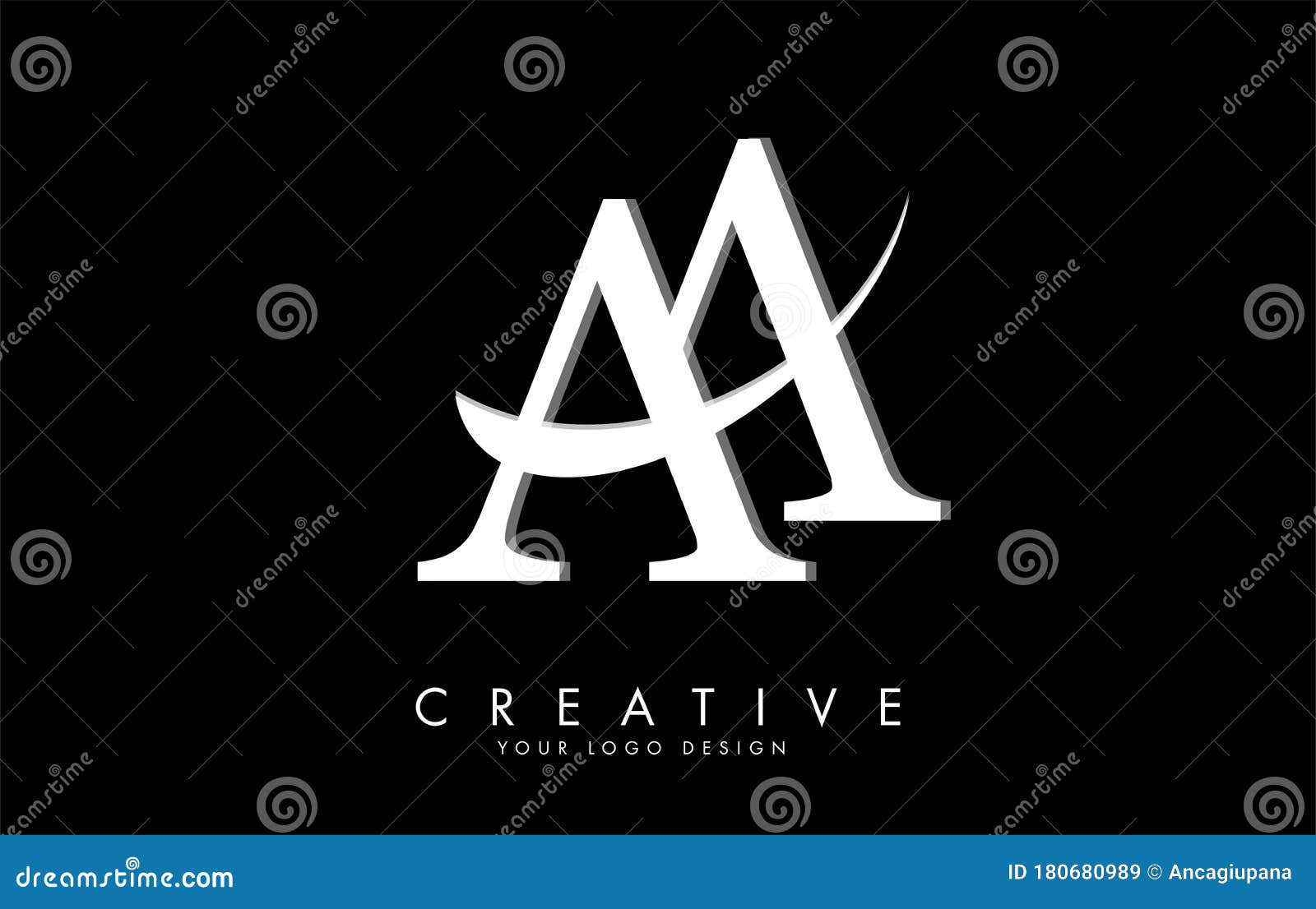 Double Aa A Letters Logo With White Swoosh And Black Background Stock Vector Illustration Of