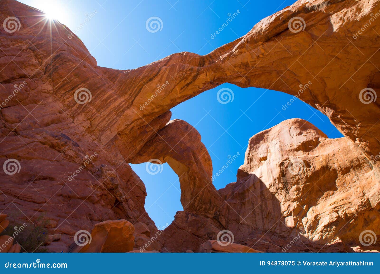 Double Arch in Arches National Park, Utah. Stock Image - Image of ...