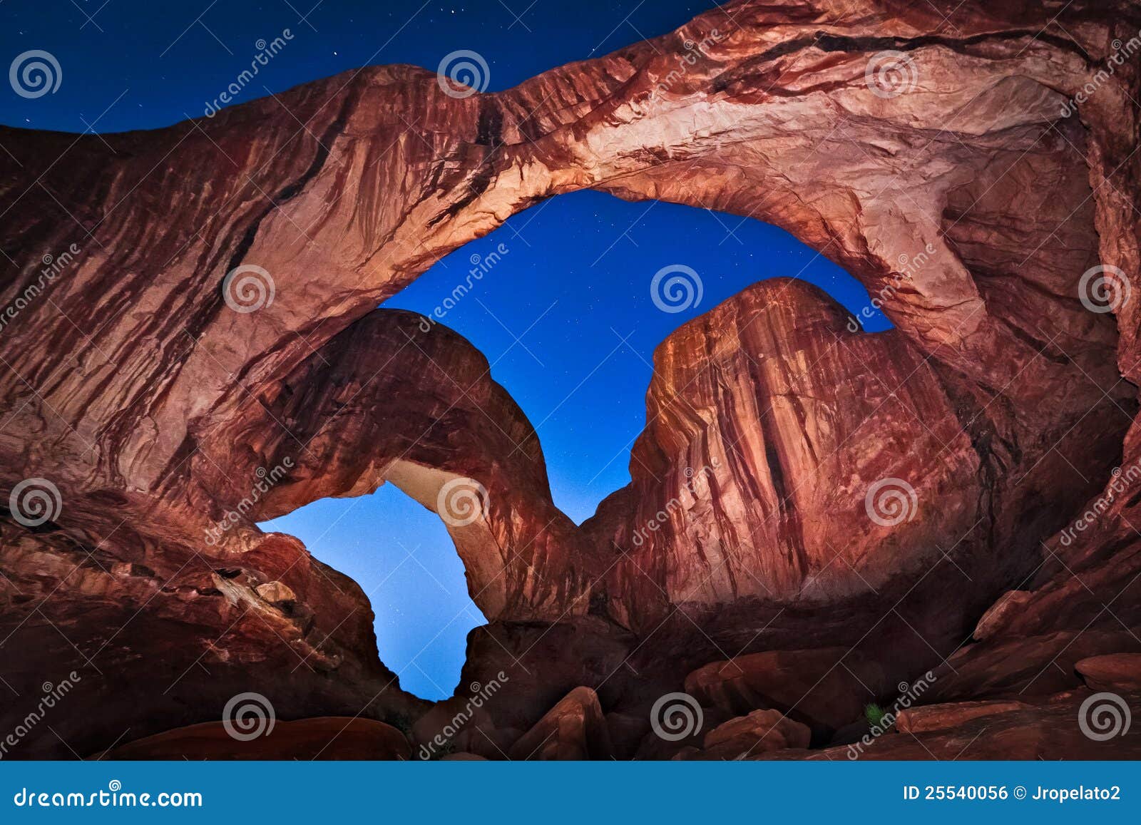 Double Arch after Dark, Arches National Park Stock Photo - Image of ...