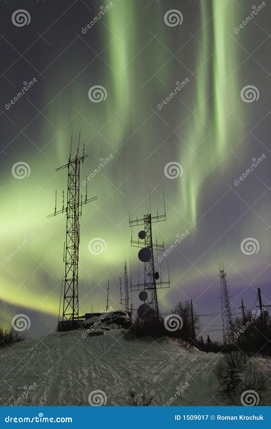 Double Aurora Band and Two Antennas Stock Image - Image of alaska ...