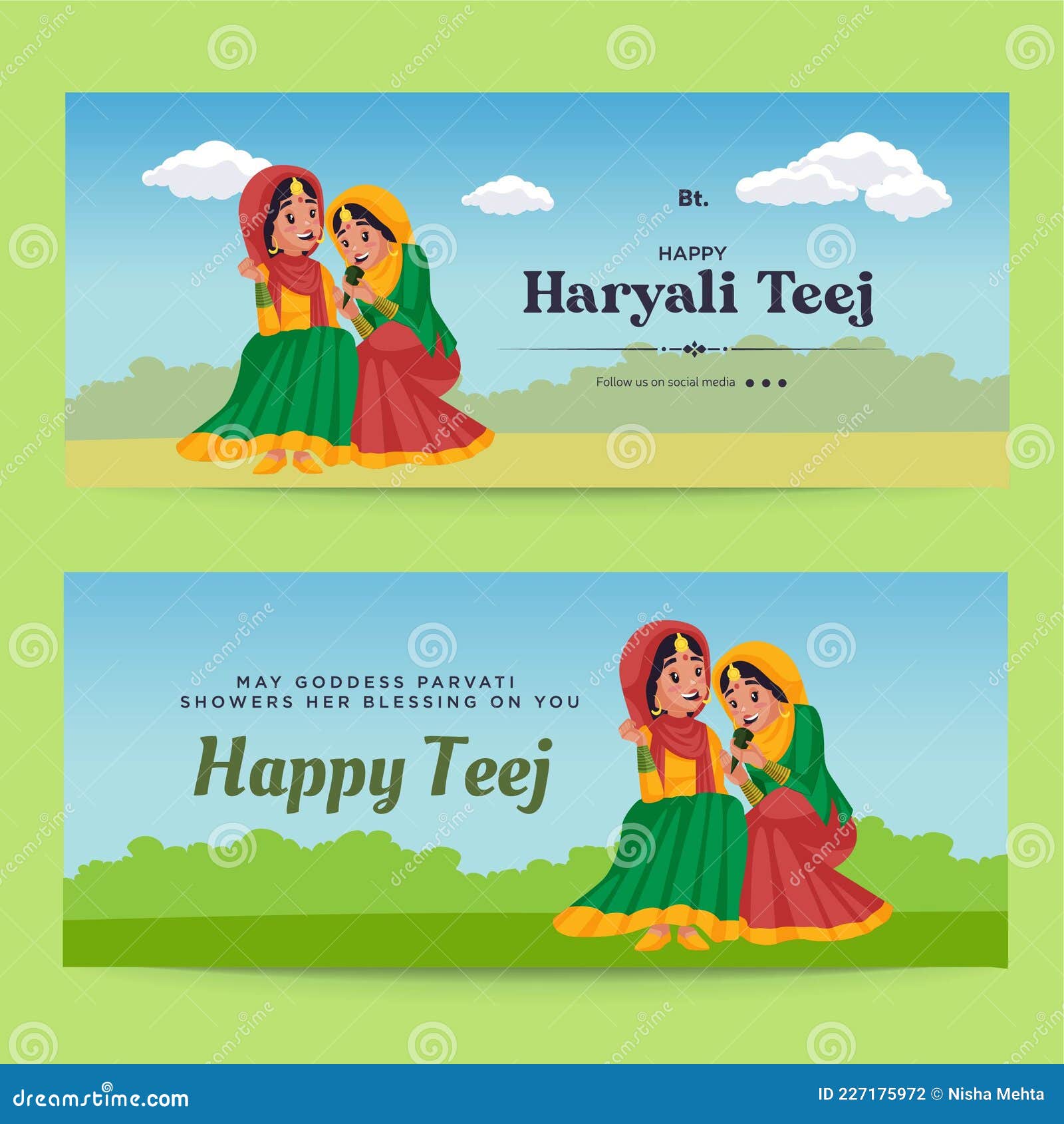 Happy Haryali Teej Banner Design Stock Vector - Illustration of lady ...