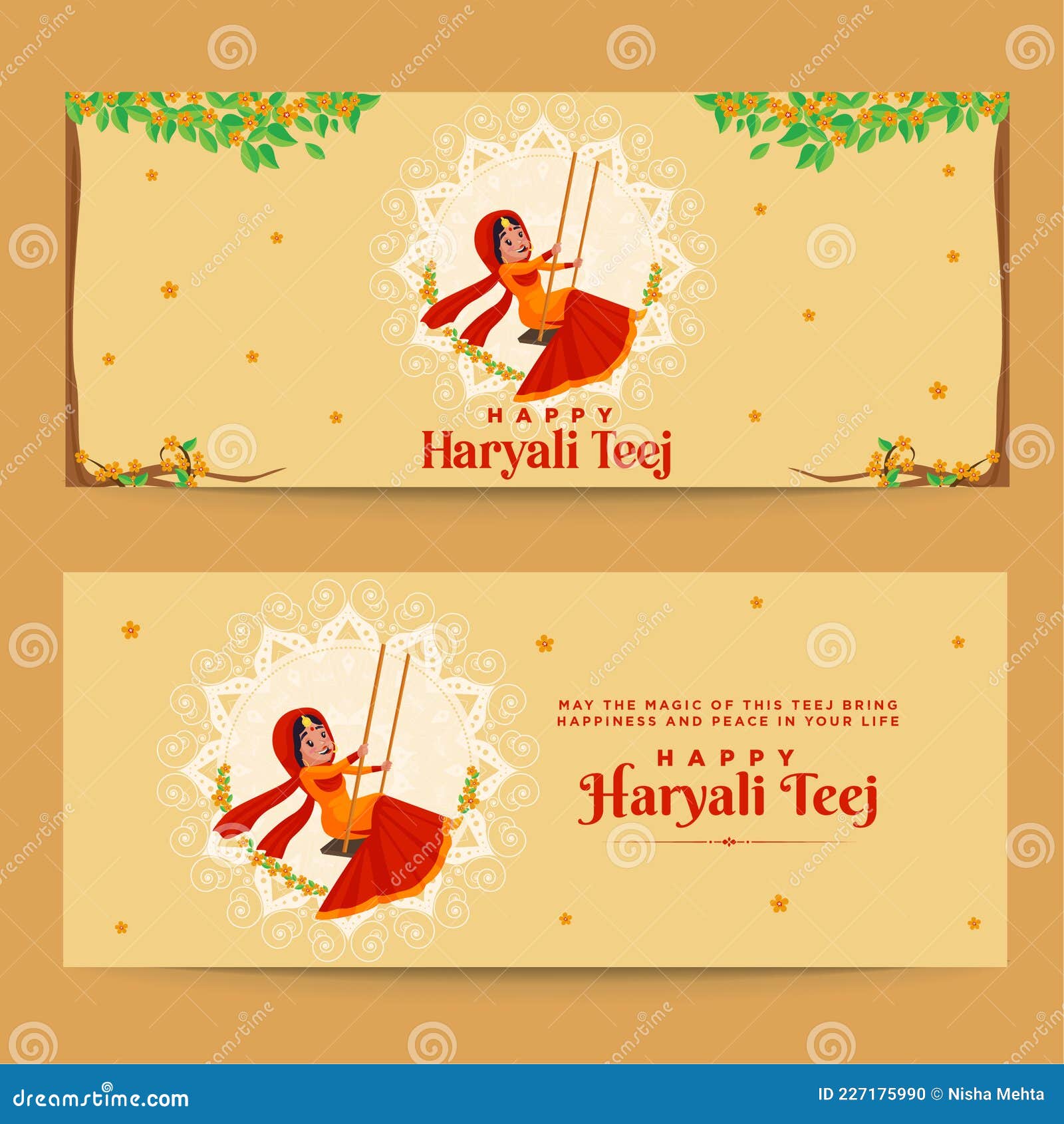 Happy Haryali Teej Banner Design Stock Vector - Illustration of ethnic ...