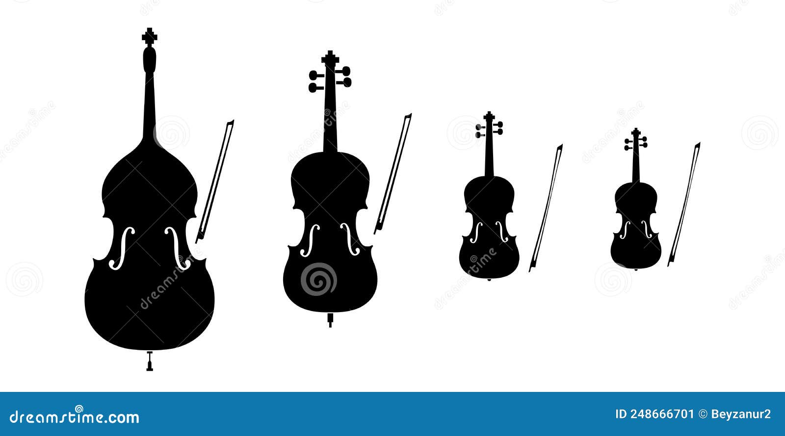 Double Bass, Cello, Viola, Violin Stock Illustration - Illustration of ...