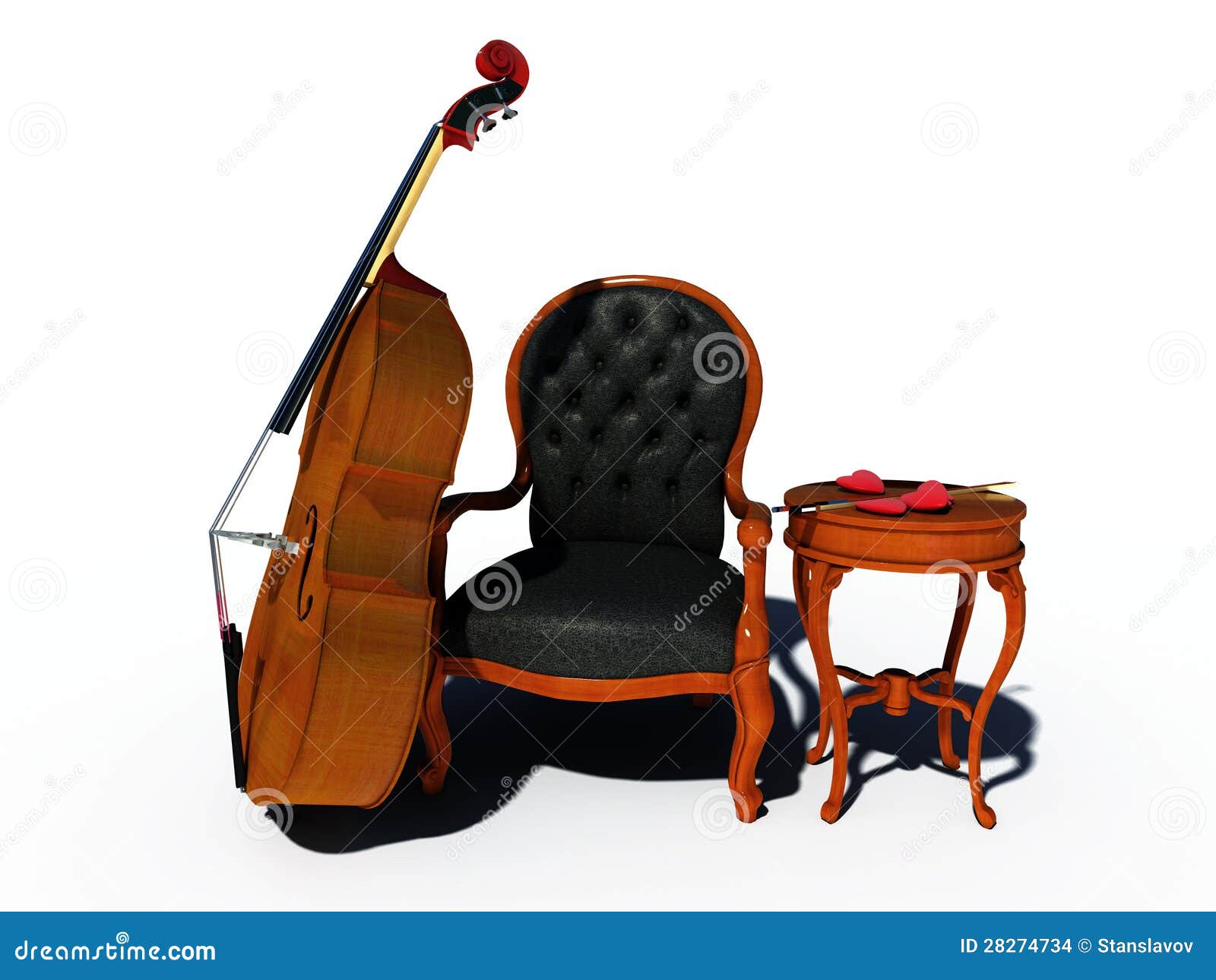 Double Bass with Chair and Heart Stock Illustration - Illustration of ...