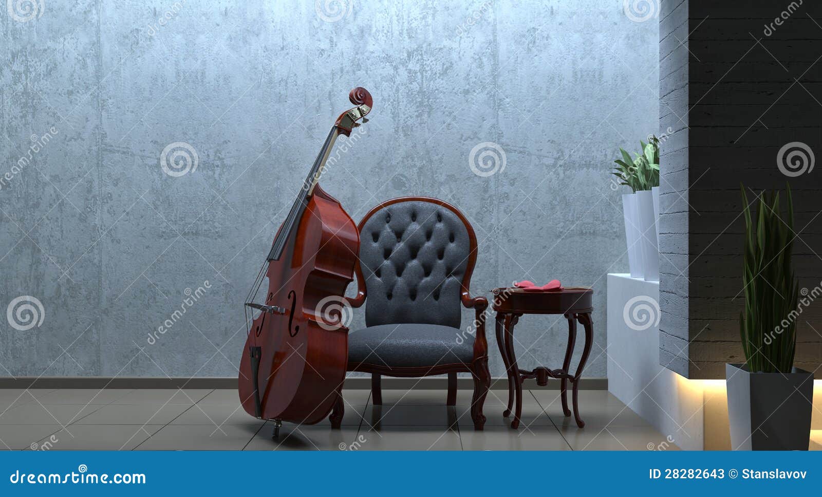 Double Bass Interior Romantic Scene Stock Illustration - Illustration ...