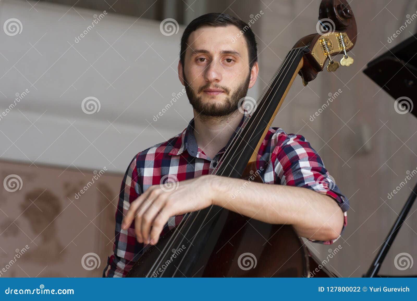 Double Bass Player Playing Contrabass Stock Photo - Image of play ...