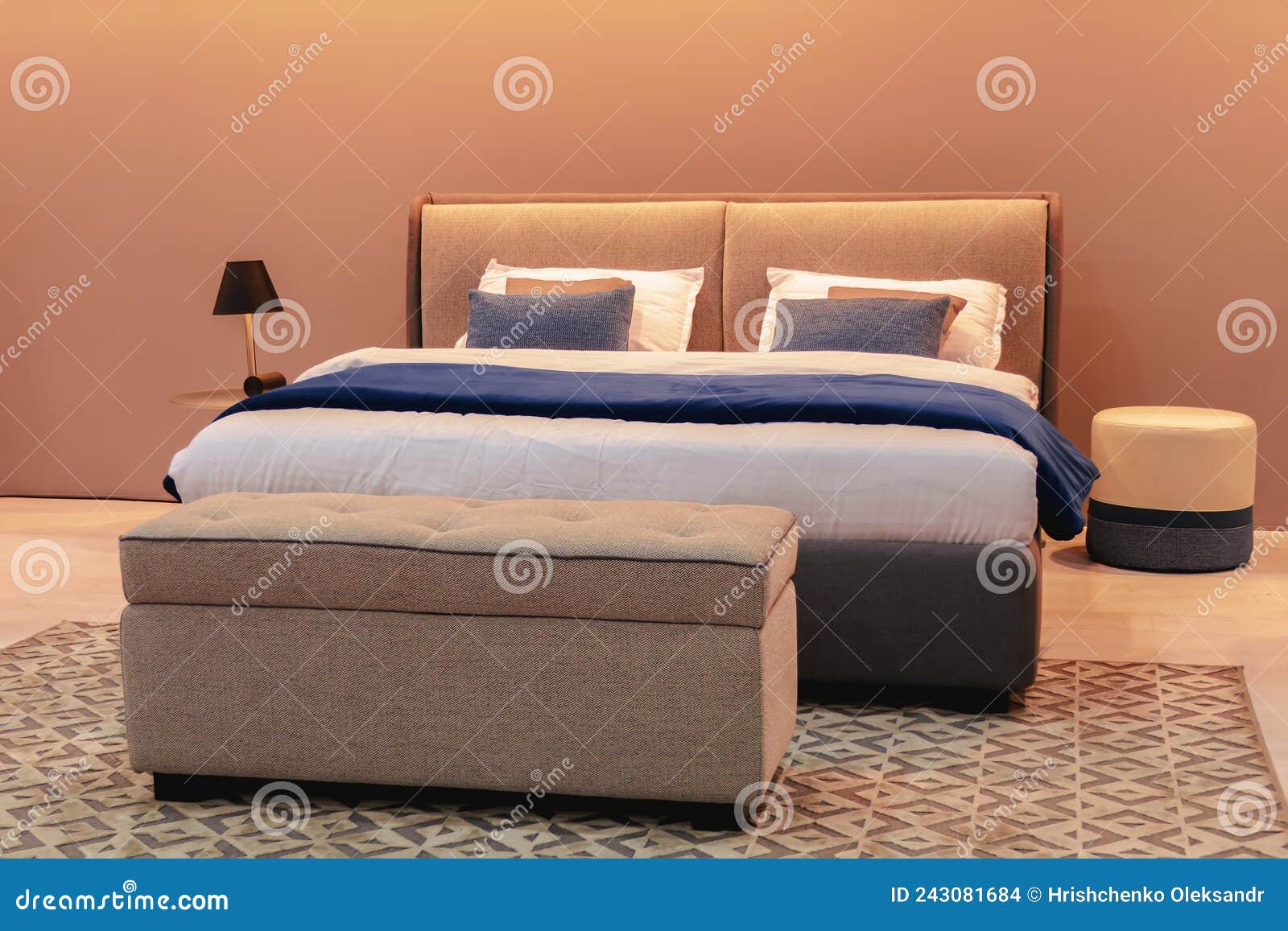 Double Bed in the Corner of the Room Stock Photo - Image of ...