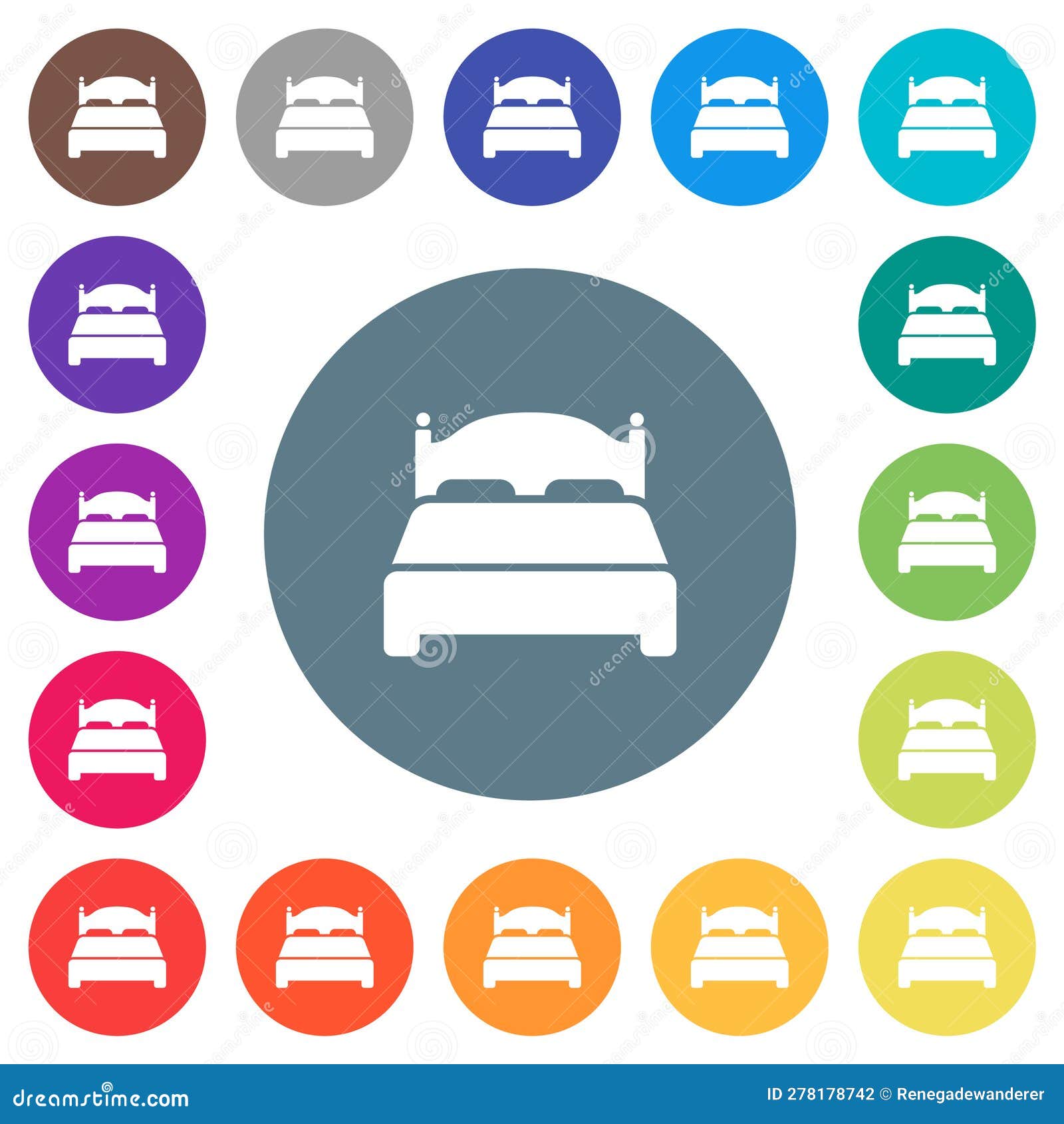 Double Bed Flat White Icons on Round Color Backgrounds Stock Vector - Illustration of relaxation ...