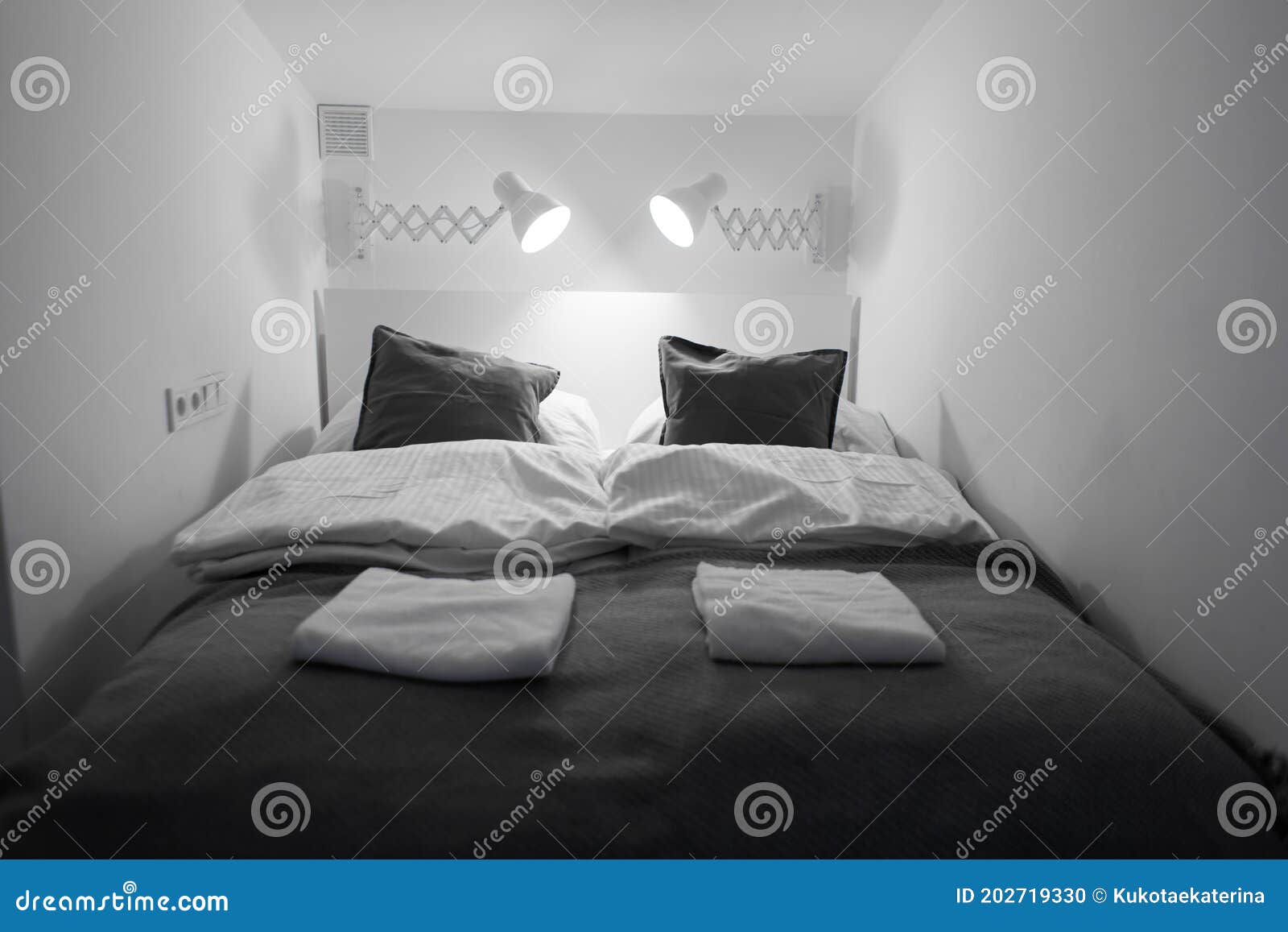Double Bed in the Mini-room for Sleeping Stock Photo - Image of white ...