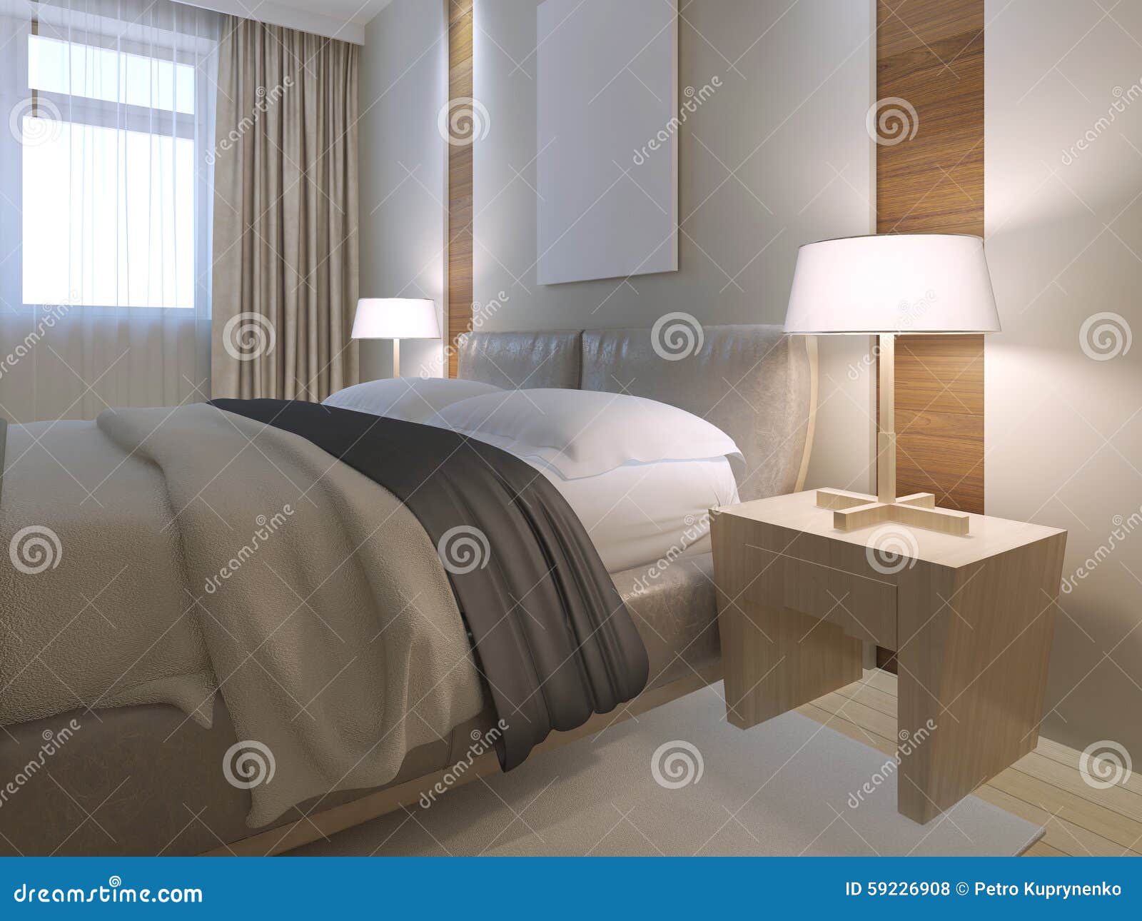 Double Bed in Minimalist Bedroom Stock Illustration - Illustration of ...