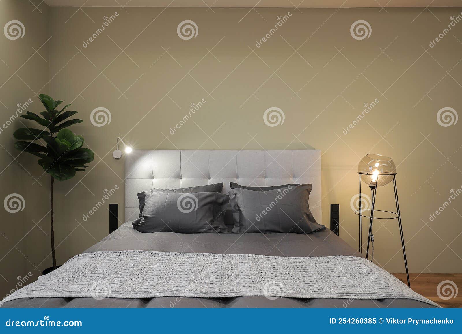 Double Bed in a Modern Bedroom Interior Stock Image - Image of design ...