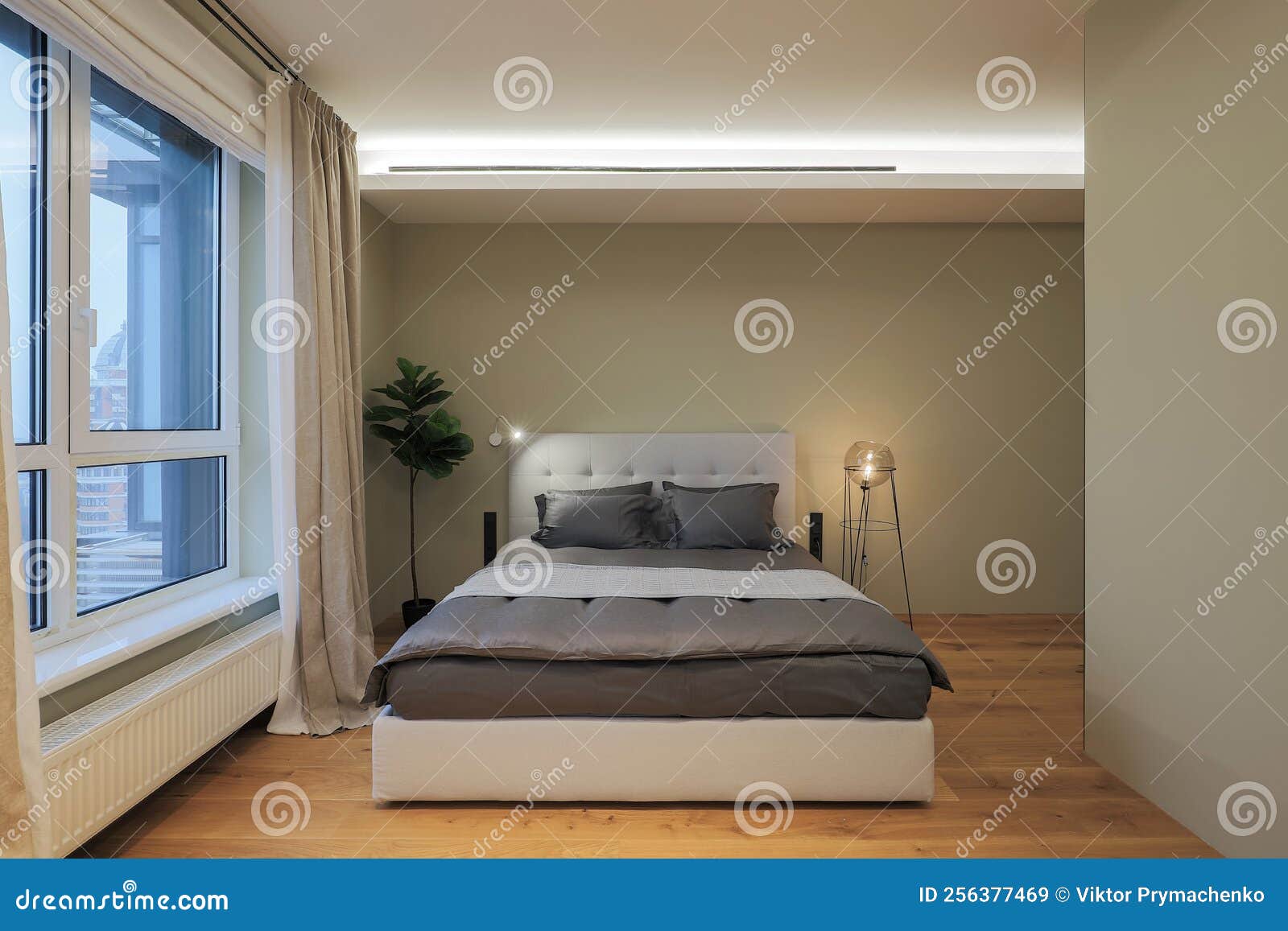 Double Bed in a Modern Bedroom Interior Stock Image - Image of ...