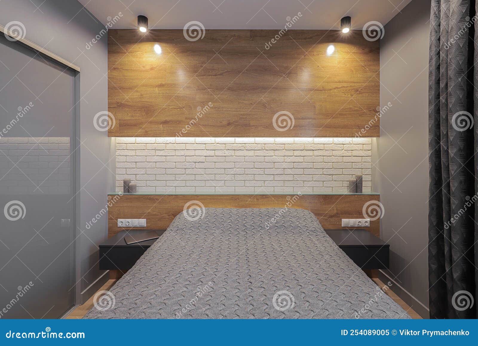 Double Bed in a Modern Bedroom Interior Stock Image - Image of floor ...