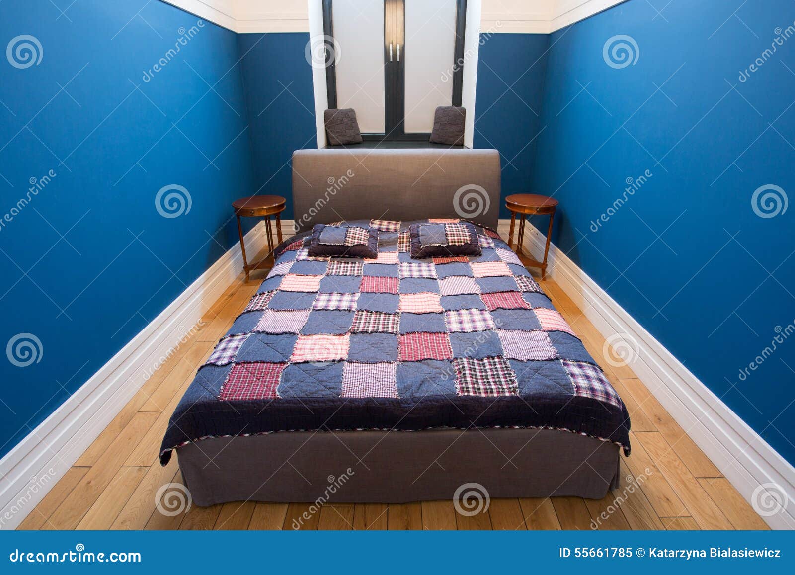 Double bed with overlay stock image. Image of floor, cramped - 55661785