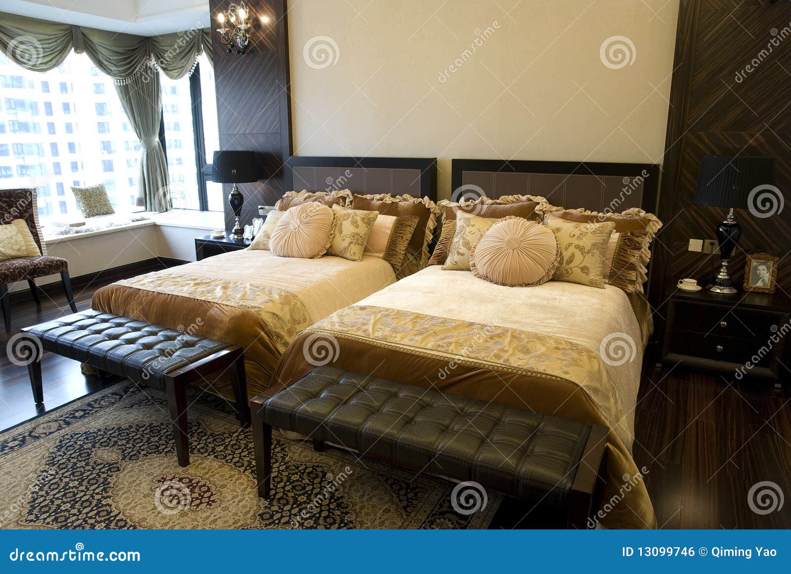 Double bedroom interior stock photo. Image of chairs - 13099746