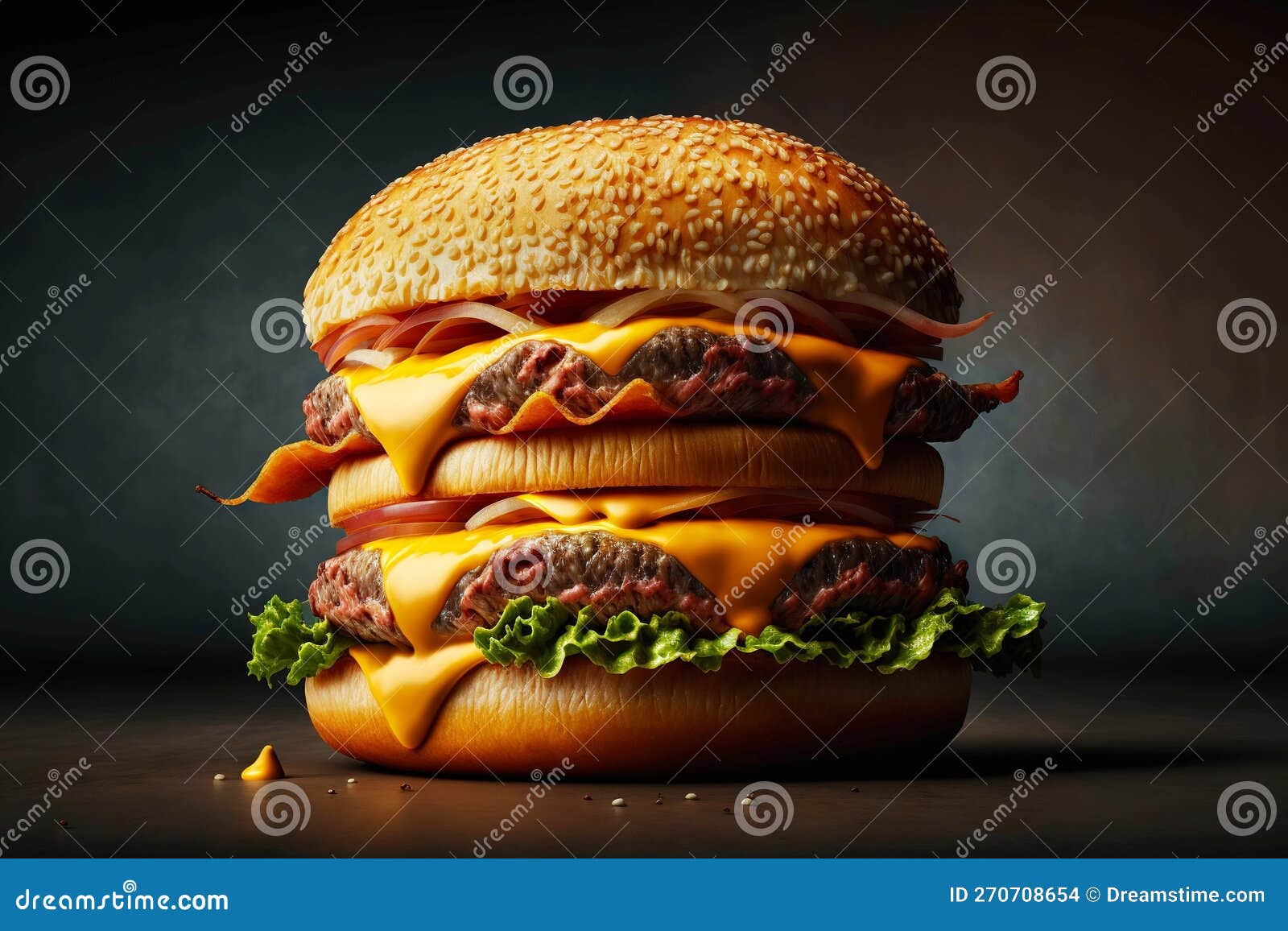 Double Beef Burger with Extra Bun between Layers of Cheese Stock ...
