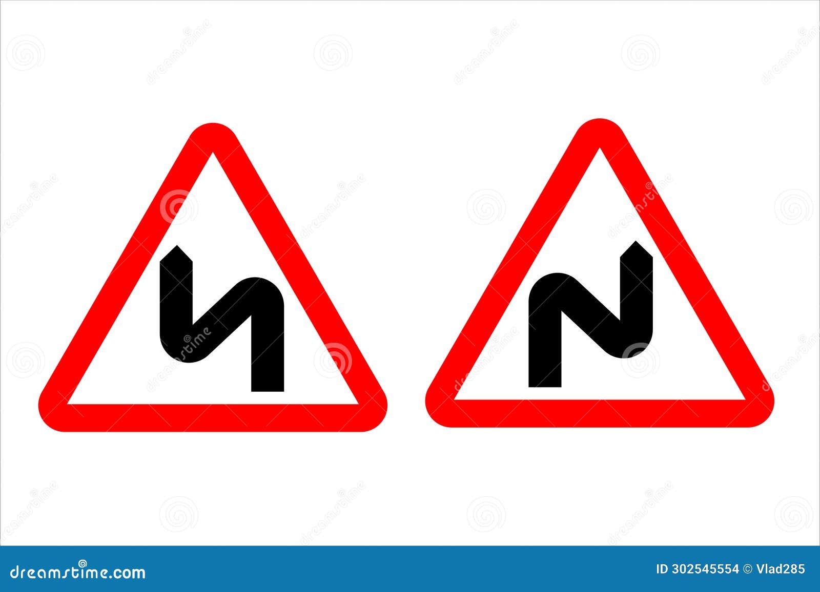 Road signs double bend set stock illustration. Illustration of left ...