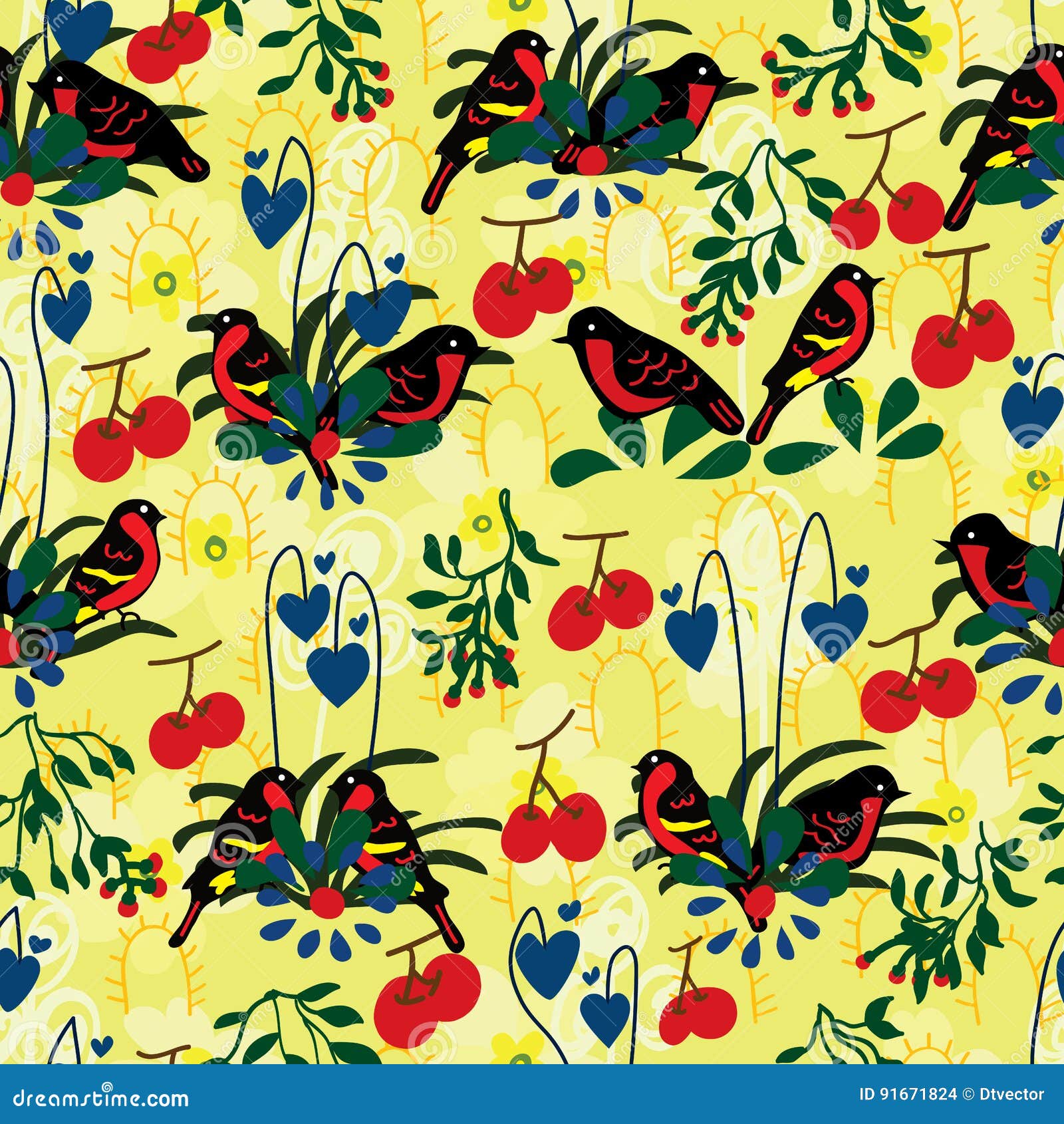 Double Bird Bleeding Heart Seamless Pattern Stock Vector - Illustration ...