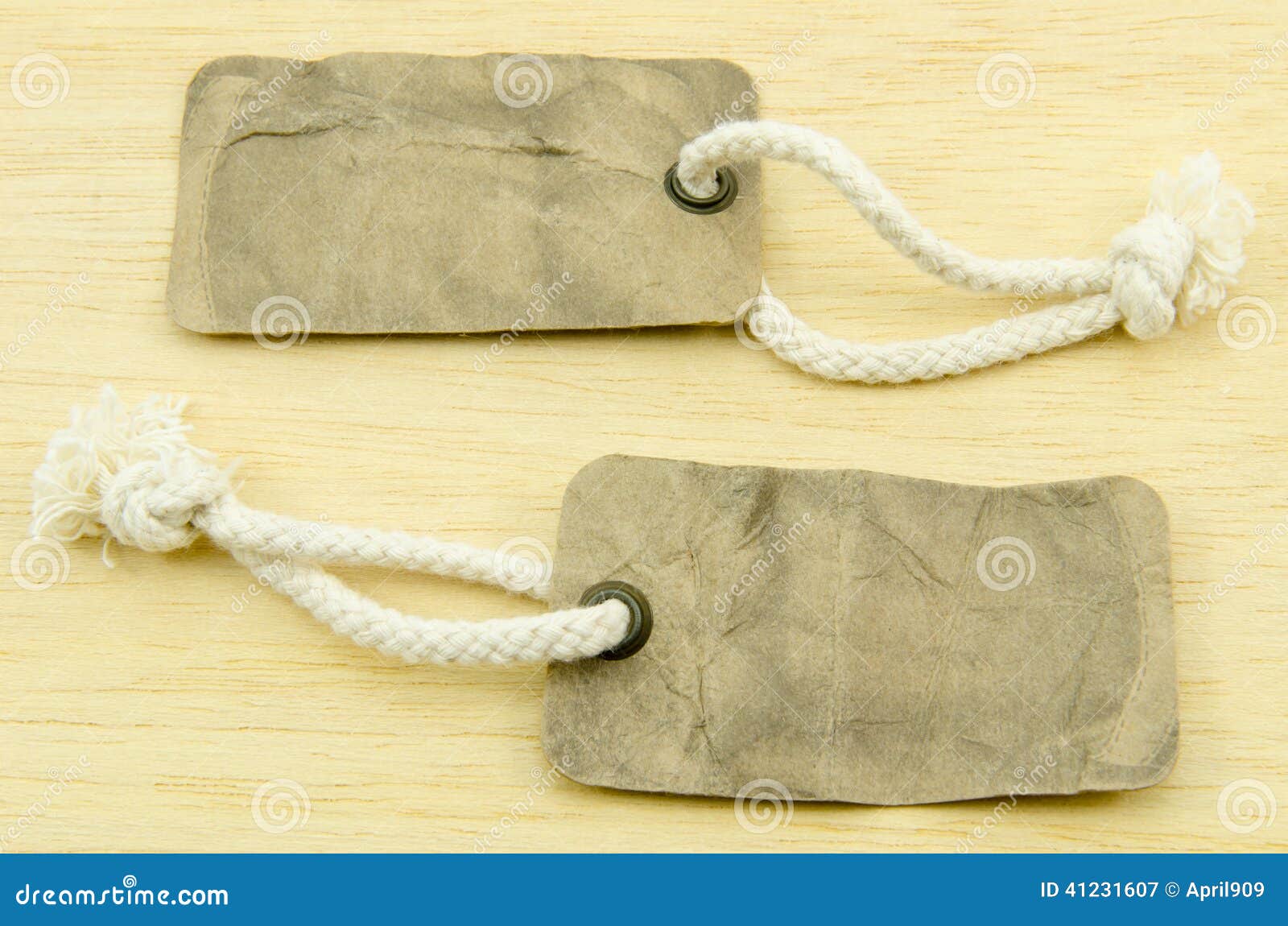 Double Blank Price Tags Vintage on Wood Background Stock Image - Image ...