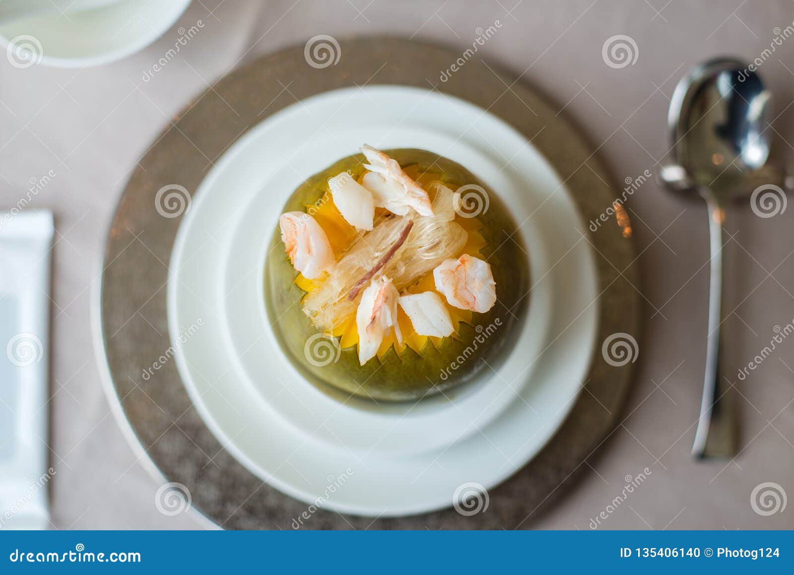Double Boiled 4 Treasure Soup in Papaya Stock Photo - Image of cuisine ...