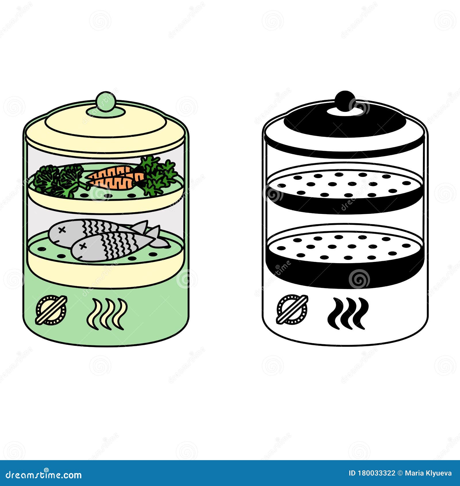 Double Boiler. Set of Two Elements Black and White and Color. Cartoon ...