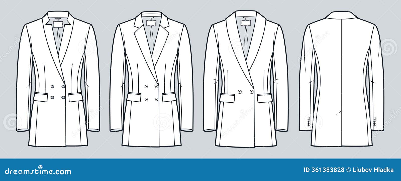 Double Breasted Trenchcoat Set Flat Sketch. Overcoat Apparel Design ...