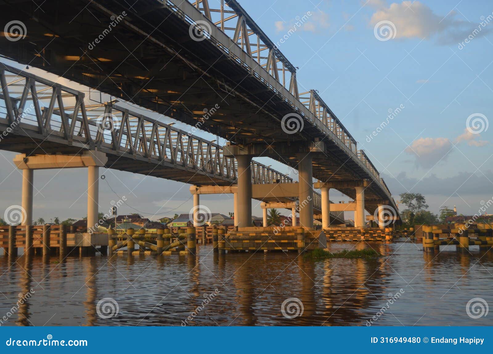 Double Bridge in the Landak River of West Kalimantan Stock Photo ...